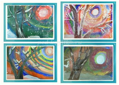 Как нарисовать зимний пейзаж гуашью для детей от 5 лет поэтапно с фото