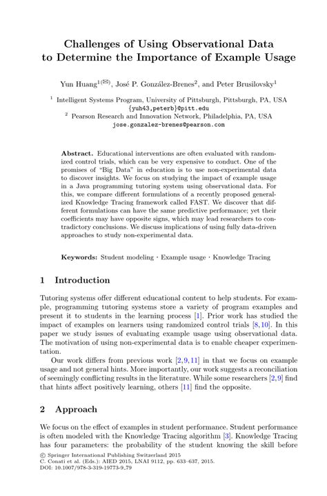 Pdf Challenges Of Using Observational Data To Determine The Importance Of Example Usage