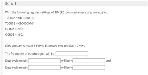 solved soru 1 with the following register settings of timero