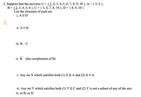 solved 2 suppose that the universe u 1 2 3 4 5 6 7 8 9 10 4 3 4
