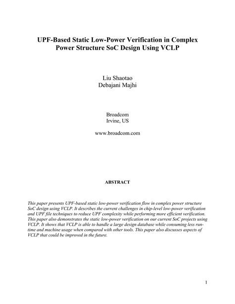 Upf Based Static Low Power Verification In Complex Power Structure Soc Design Using Vclp Pdf