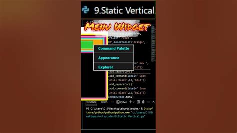 9 Static Vertical Menu 👌 Python Tkinter Coding Python Shorts Youtube