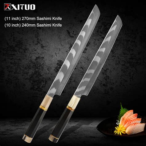 Xituo 전문 일본 사시미 나이프 Vg10 다마스커스 스틸 셰프 나이프 270mm 및 240mm 뿔 팔각 손잡이 연어 칼