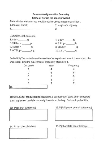 Geometry Summer Assignment Pdf