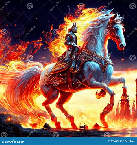 The Knight On Horseback In The Fire 3d Illustration Ai Generated