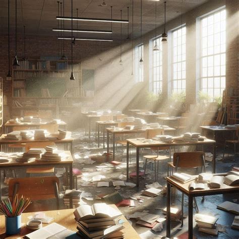 Messy Classroom With Sunbeams Premium Ai Generated Image