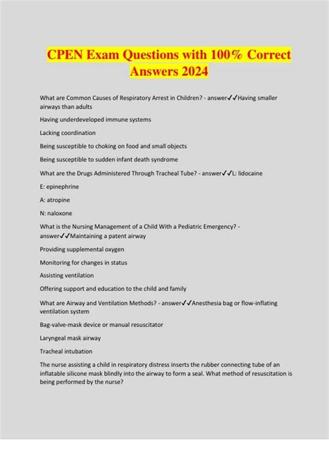 Cpen Exam Questions With 100 Correct Answers 2024 Cpen Stuvia Us