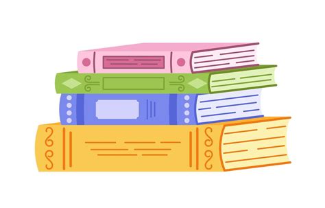 Stack Of Books With Different Colorful Spine Hand Drown Books Elements Isolated On White