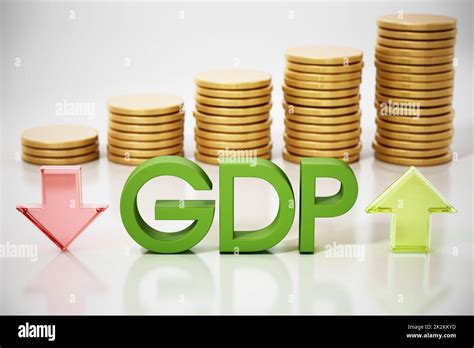 Gdp Word Rising And Falling Arrows And Coins Gross Domestic Product Concept 3d Illustration