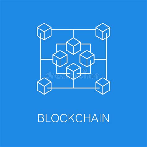 Blockchain Vector Icon Or Design Element In Outline Style On Blue