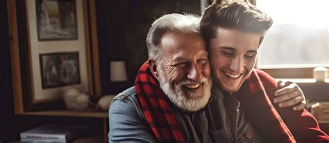 Adult Hipster Son And Old Senior Father Enjoying Time Together At Home