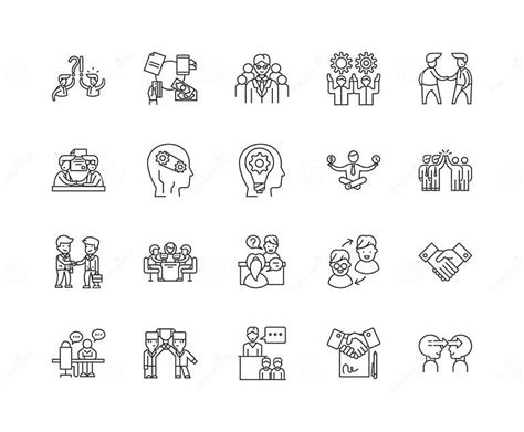 Commitment Line Icons Signs Vector Set Outline Illustration Concept Stock Vector