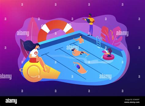 Swimming And Lifesaving Classes Concept Vector Illustration Stock