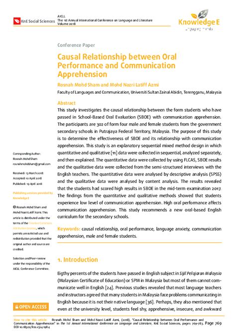 Pdf Causal Relationship Between Oral Performance And Communication