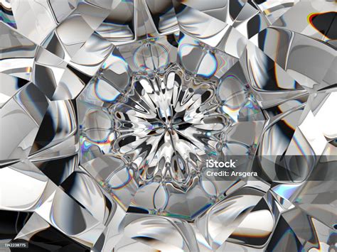 다이아몬드 구조 극단적 인 근접 촬영 및 만화경 라운드 보석 3d 렌더링 3d 그림의 평면도 3차원 형태에 대한 스톡 사진 및 기타 이미지 Istock