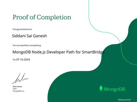 Earned Mongodb And Nodejs Developer Certification Sai Ganesh Siddani
