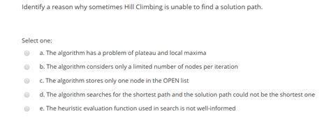Solved Identify A Reason Why Sometimes Hill Climbing Is