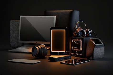 Premium Photo Collection Of Electronic Devices On A Black Background Generative Ai