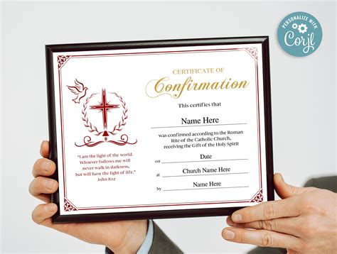 Confirmation Certificate 11x85 Printable Editable Confirmation Certificate Catholic