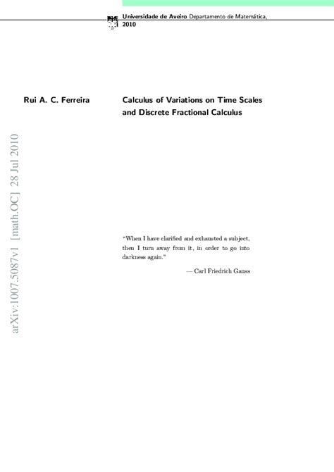 Pdf Calculus Of Variations On Time Scales And Discrete Fractional