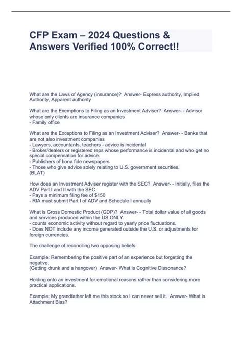 Cfp Exam 2024 Questions And Answers Verified 100 Correct Cfp Certified Financial Planner