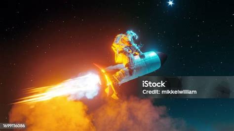 우주 비행사는 대담한 로켓 타기로 우주로 모험을 떠납니다 로켓에 대한 스톡 사진 및 기타 이미지 로켓 미사일 날아오름 활동 Istock
