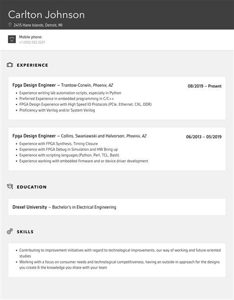 Fpga Design Engineer Resume Samples Velvet Jobs