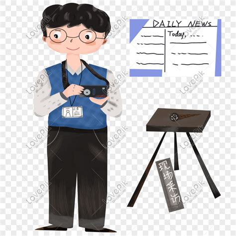 손으로 그린 카메라 기자 캐릭터 일러스트 Png 일러스트 무료 다운로드 Lovepik