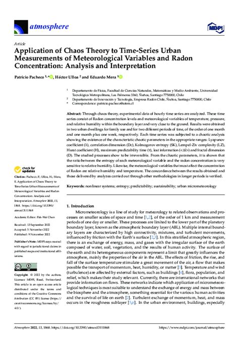 Pdf Application Of Chaos Theory To Time Series Urban Measurements Of Meteorological Variables