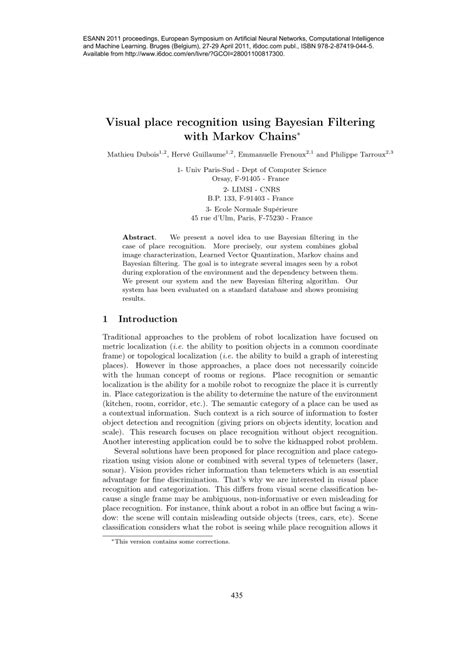 Pdf Visual Place Recognition Using Bayesian Filtering With Markov Chains