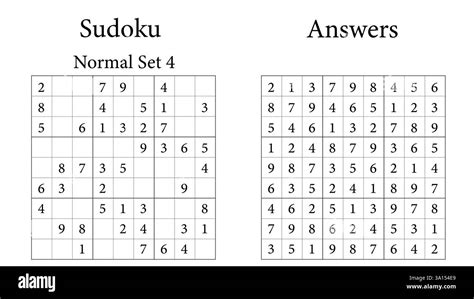 Sudoku Puzzle 9x9 Set 4 Normal With Answers Fun Brain Training Game