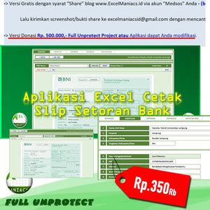 Jual Software Aplikasi Excel Cetak Slip Setoran Bank UNLOCK Sourcecode Kota Bekasi Florez