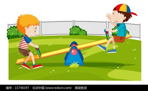 在草地上玩跷跷板的h孩子图片 卡通手绘 编号11746197 红动中国