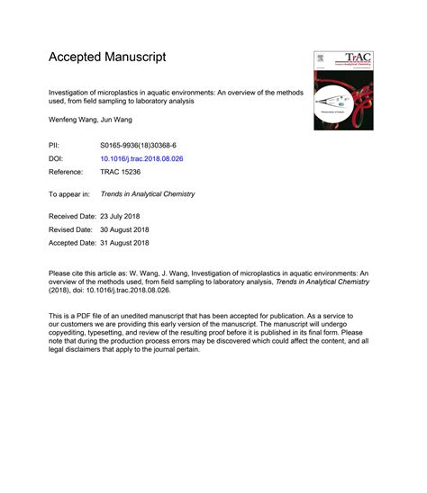 Solution Investigation Of Microplastics In Aquatic Environments An Overview Of The Methods Used