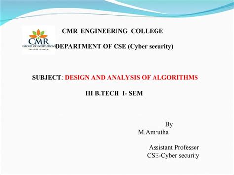 Unit 1 Design Analysis Of Algorithms And Its Working Ppt