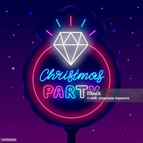 크리스마스 파티 네온 거리 광고판 새해 복 많이 받으세요 간판 밝은 글자 벡터 스톡 일러스트 0명에 대한 스톡 벡터 아트 및