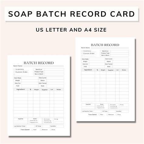 Printable Soap Batch Record Cold Process Soap Tracking Sheet Handmade