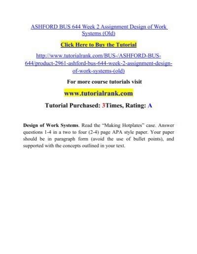 Ashford Bus 644 Week 2 Assignment Design Of Work Systems Old Tutorialrank