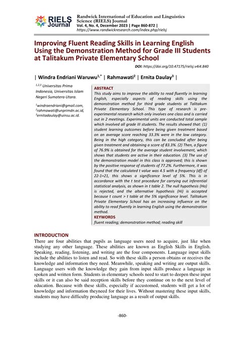 Pdf Improving Fluent Reading Skills In Learning English Using The Demonstration Method For