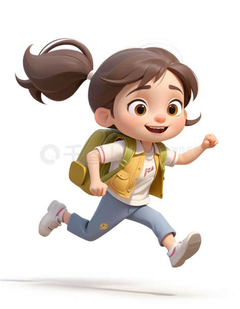 插画ai数字艺术 可爱的插画小女孩背着书包快乐地奔跑 Ai立体元素免费下载png格式2688像素编号70827504 千图网