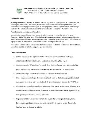 Mla9 Citations Examples Formulas WRITING AND RESEARCH CENTER MARVIN LIBRARY HUDSON VALLEY