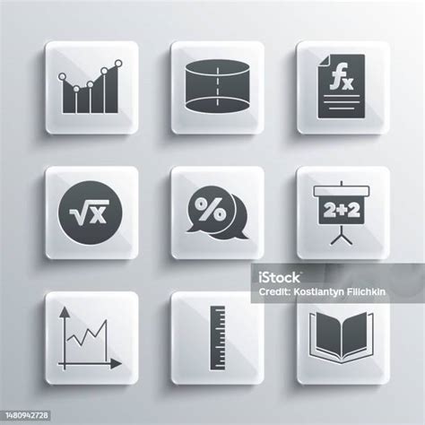 눈금자 열린 책 칠판 할인율 태그 그래프 일정 차트 다이어그램 X 글리프의 제곱근 및 함수 수학 기호 아이콘을 설정합니다 벡터 0명에 대한 스톡 벡터 아트 및 기타 이미지