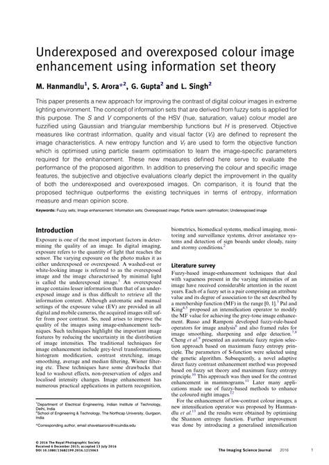 pdf underexposed and overexposed colour image enhancement using