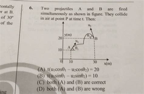 Two Projectiles A And B Are Fired Simultaneously As Shown In Figure They