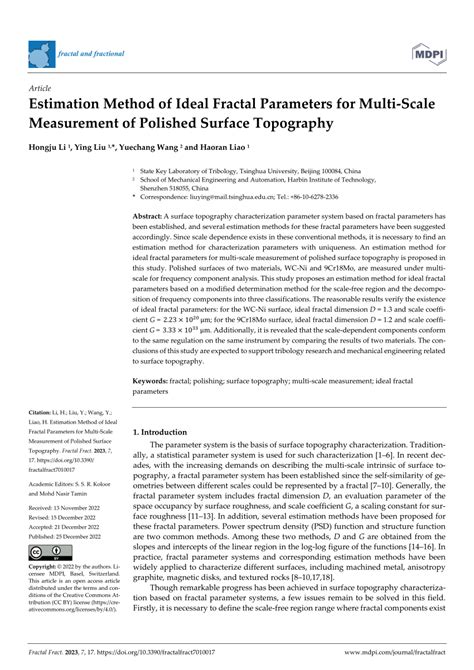 Pdf Estimation Method Of Ideal Fractal Parameters For Multi Scale Measurement Of Polished
