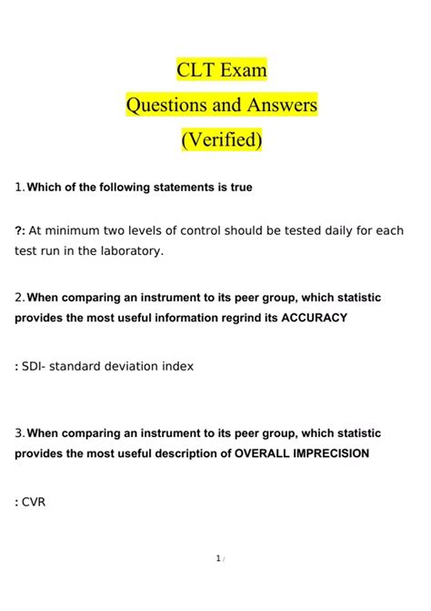 Clt Exam Questions And Answers 2024 2025 Verified Answers Clt