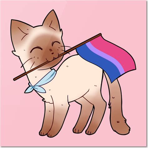 Cute Chibi Siamese Cat Holding Bisexual Pride Flag Lgbtq Lgbtq
