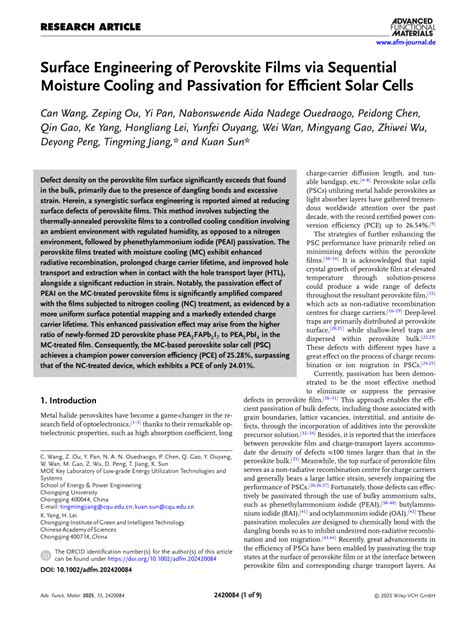 Surface Engineering Of Perovskite Films Via Sequential Moisture Cooling