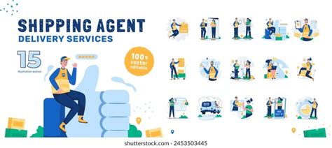Shipping Agent Delivery Services Illustration Set Stock Vector Royalty