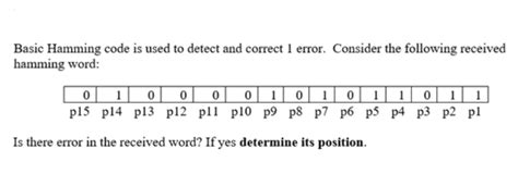 Solved Basic Hamming Code Is Used To Detect And Correct 1